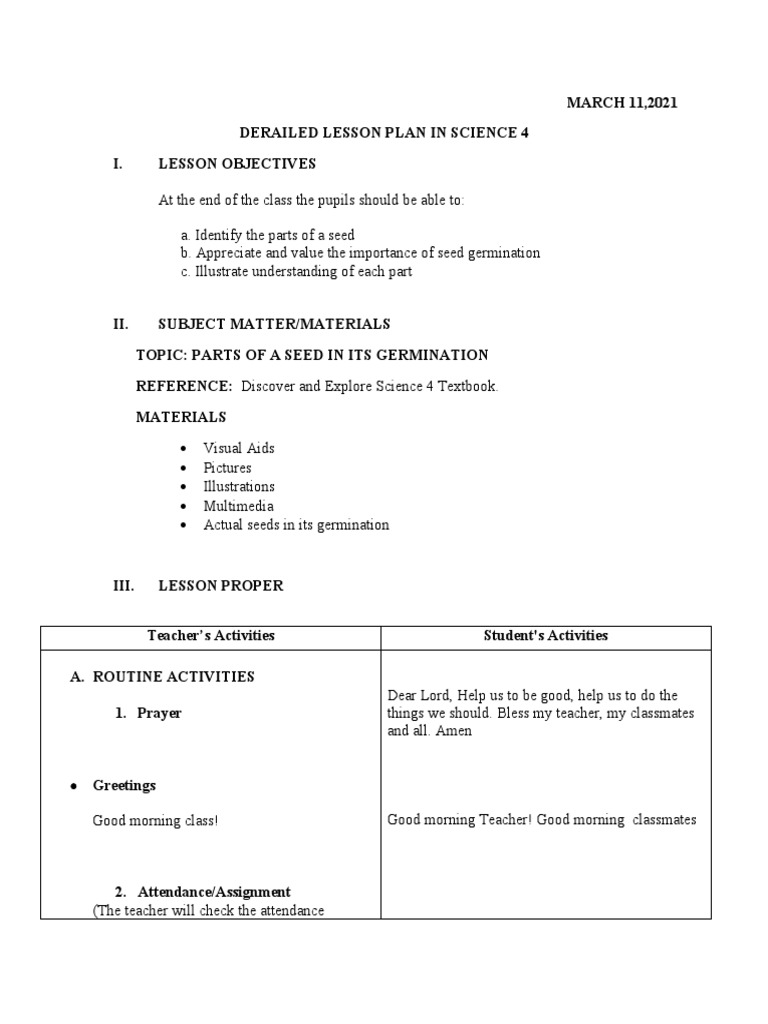 Detailed Lesson Plan in Science 4 | PDF | Seed | Germination