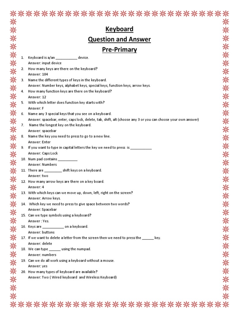 Keyboard Question and Answer Pre-Primary | PDF