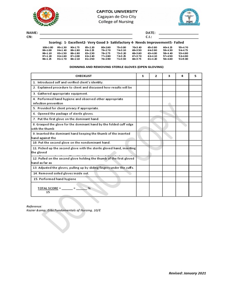 Checklist - Donning & Removing Gloves | PDF | Hand | Glove