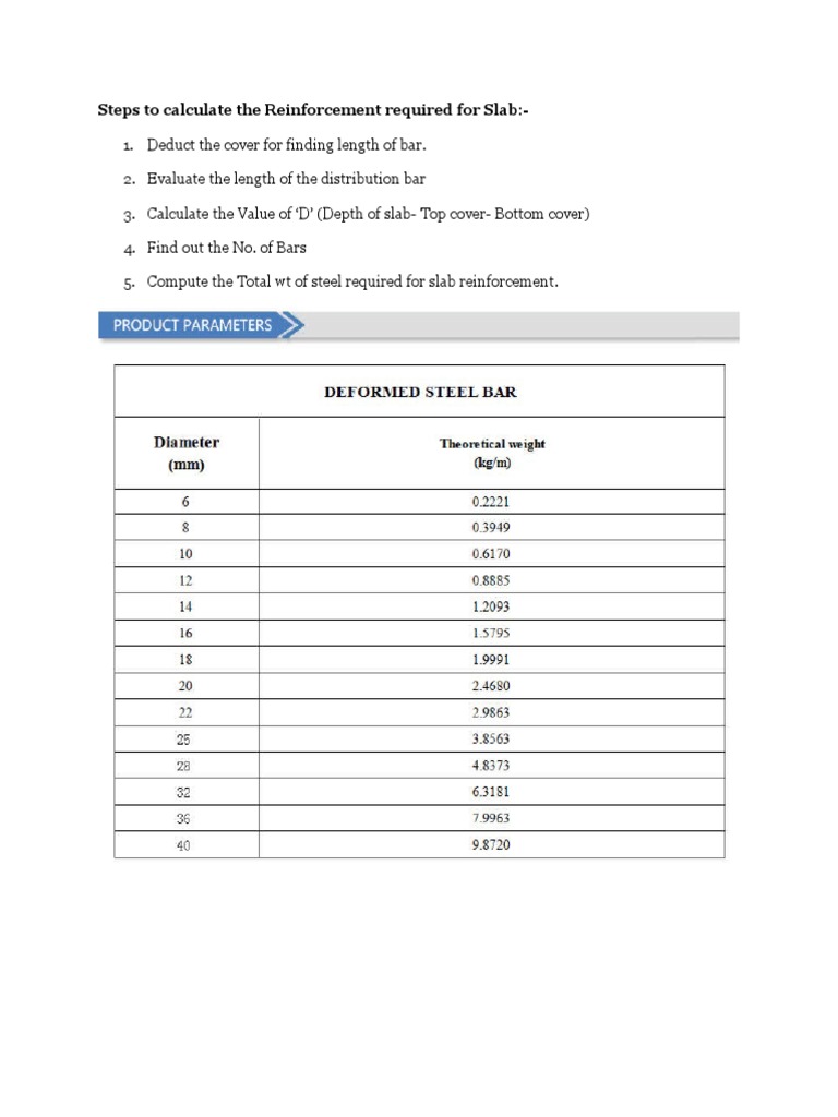 Steps To Calculate The Reinforcement Required For Slab | PDF