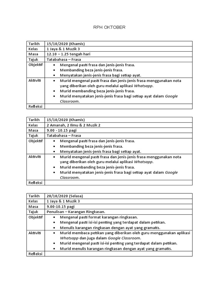 Contoh RPH PDPR | PDF