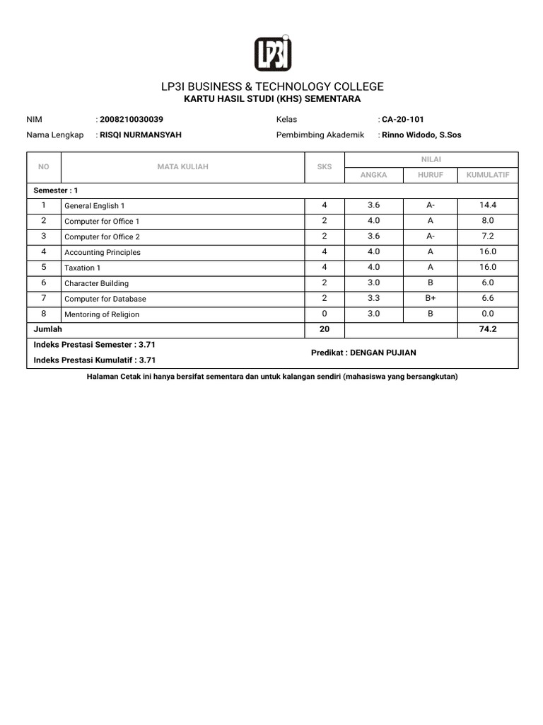 E-Student - KHS Semester 1 | PDF
