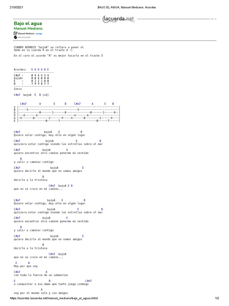 BAJO EL AGUA, Manuel Medrano - Acordes | PDF