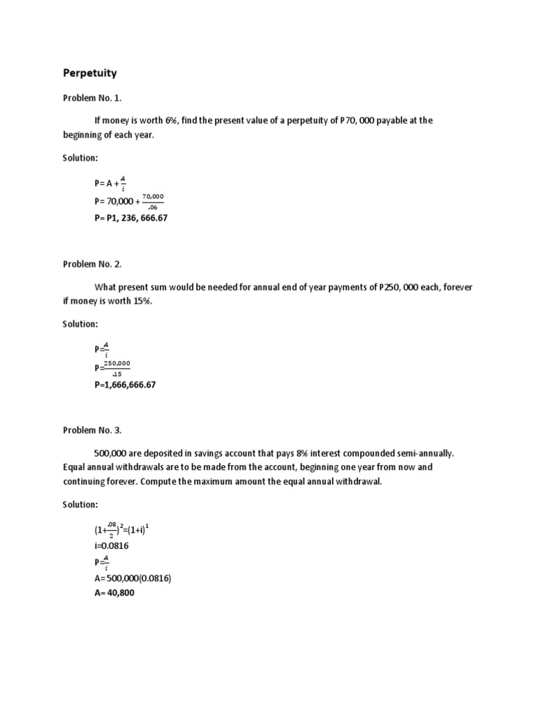 Solved Problems in Perpetuity | PDF | Present Value | Mathematical And Quantitative Methods ...