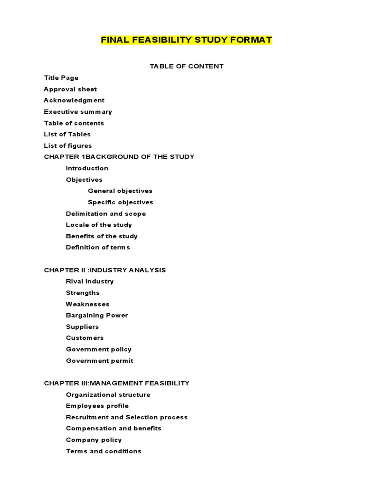 Feasibility Study Format Guide | PDF | Career & Growth | Business