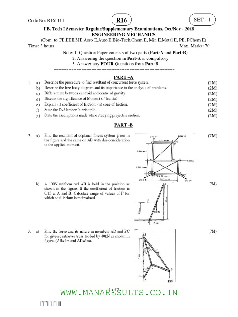 WWW - Manaresults.Co - In: I B. Tech I Semester Regular/Supplementary Examinations, Oct/Nov ...