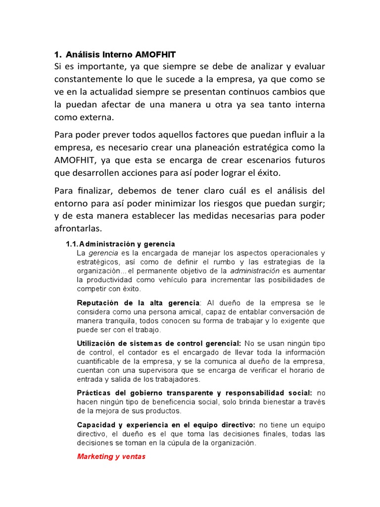 Analisis Interno AMOFHIT | PDF | Empresas | Mercado (economía)