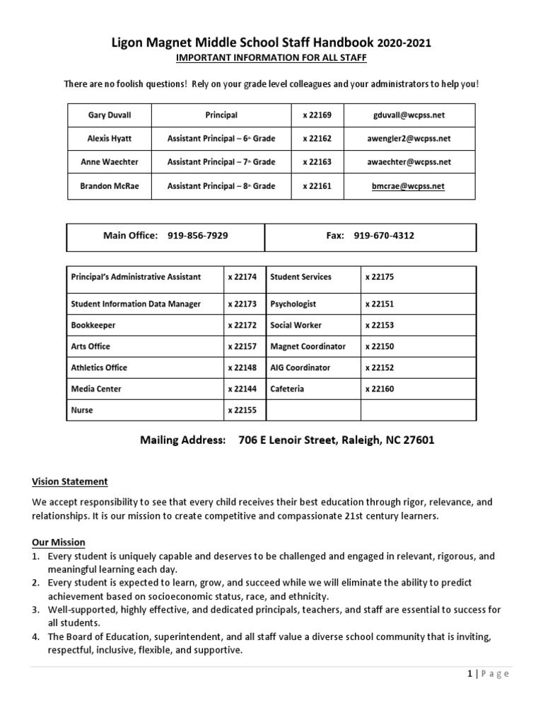 Ligon Magnet Middle School Staff Handbook V 4 | PDF | Lesson Plan ...