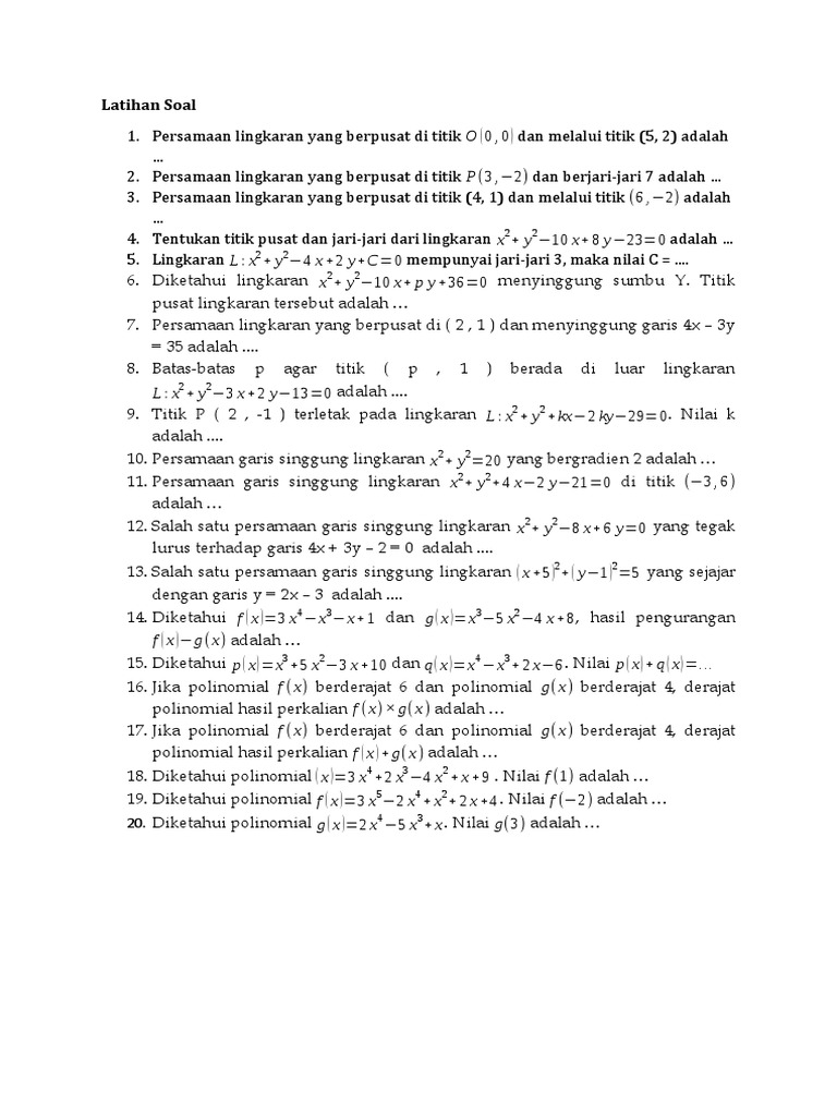 Latihan Soal Mat Minat | PDF
