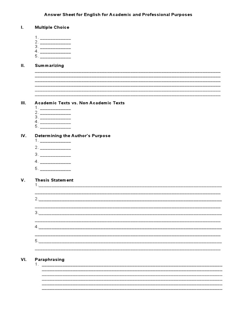 Academic English Answer Sheet Template | PDF | Career & Growth | Business