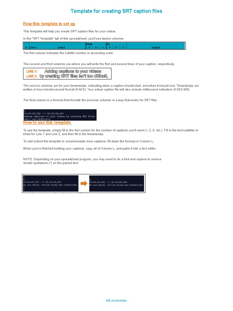 Template For Creating SRT Caption Files: How This Template Is Set Up ...