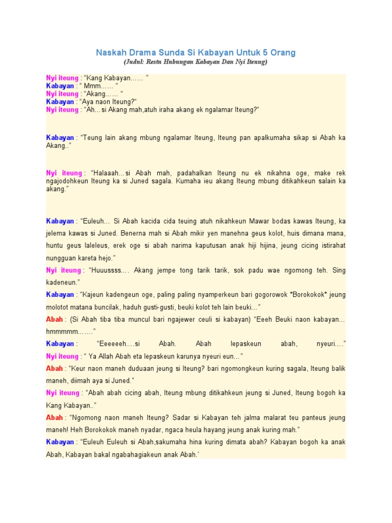 Naskah Drama Sunda Si Kabayan Untuk 5 Orang: Nyi Iteung Nyi Iteung Nyi ...