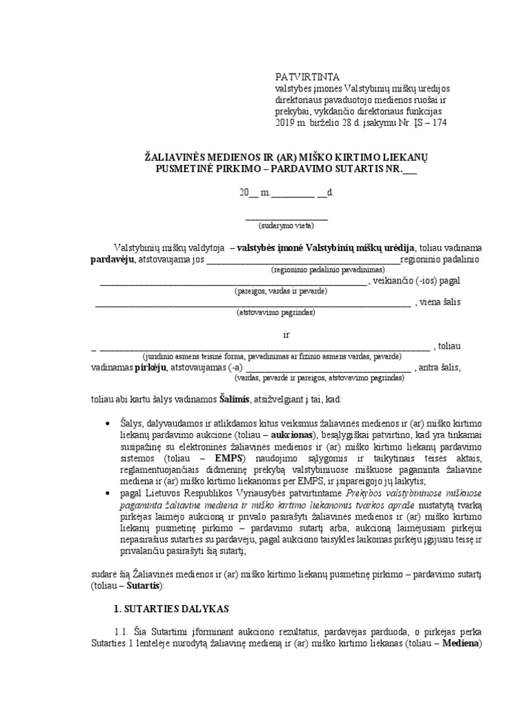 Sutarties Forma 2019 II Pusm. | PDF