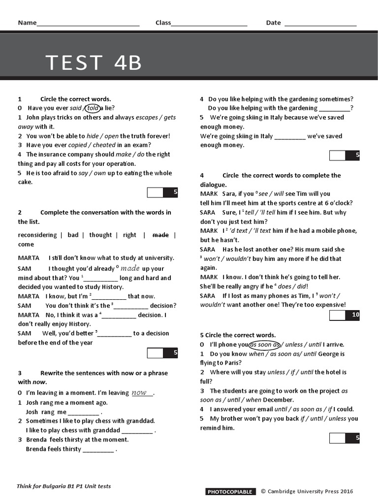 Test 4B: Name Class Date | PDF