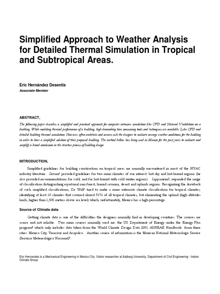 Simplified Approach To Weather Analysis For Detailed Thermal Simulation ...