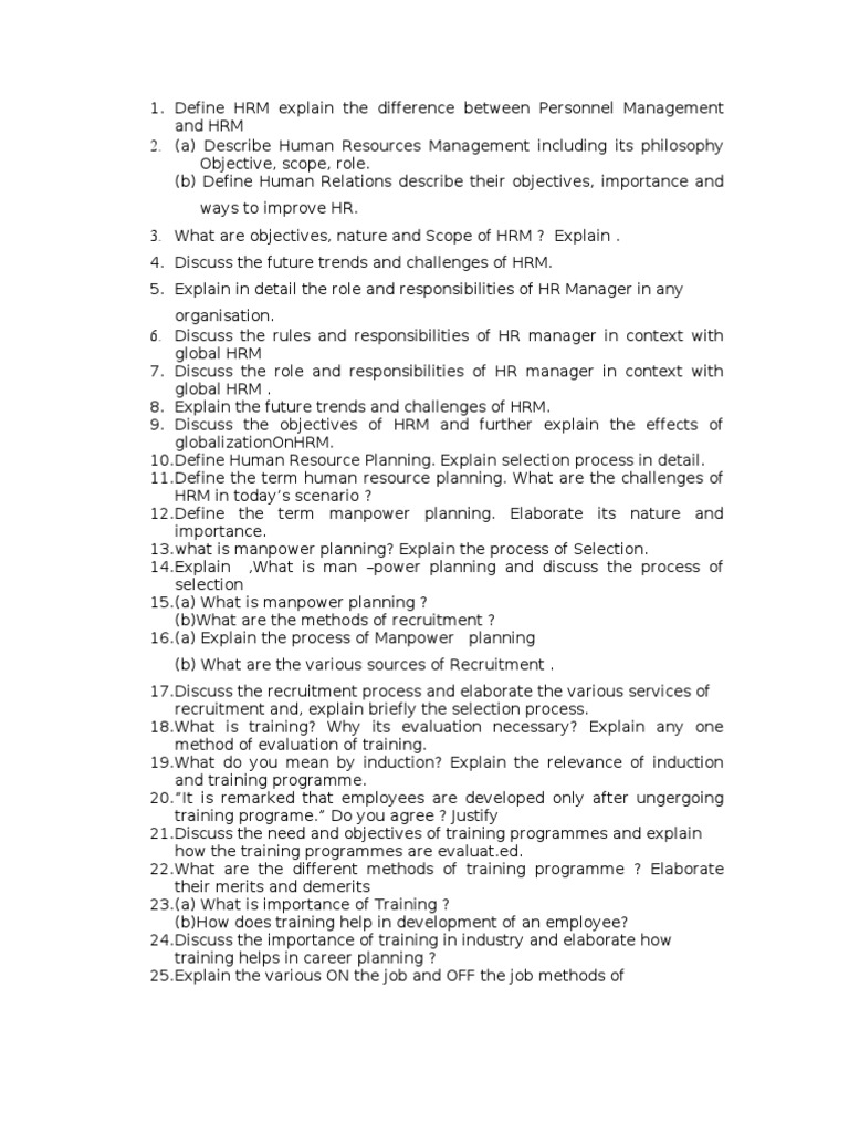 Important Questions | PDF | Human Resource Management | Human Resources