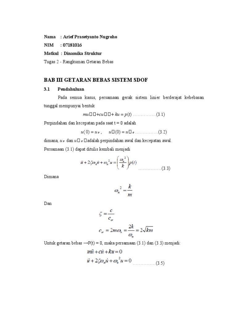 Bab Iii Getaran Bebas Sistem Sdof | PDF