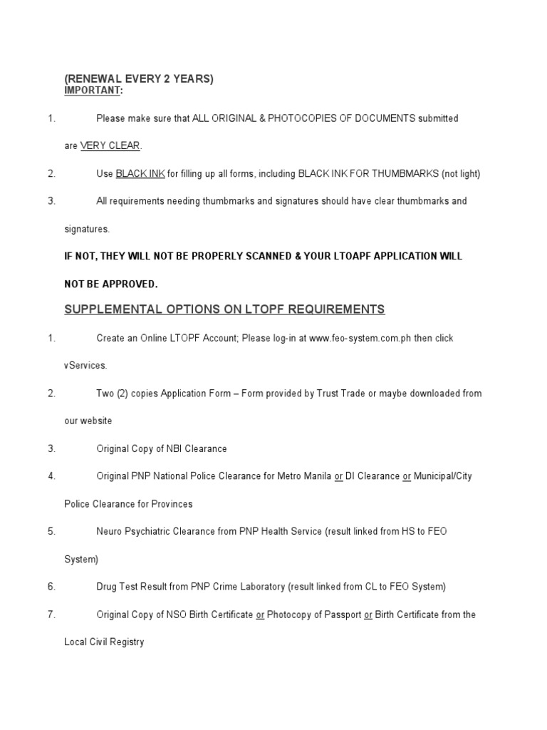 (Renewal Every 2 Years) : Supplemental Options On Ltopf Requirements | PDF