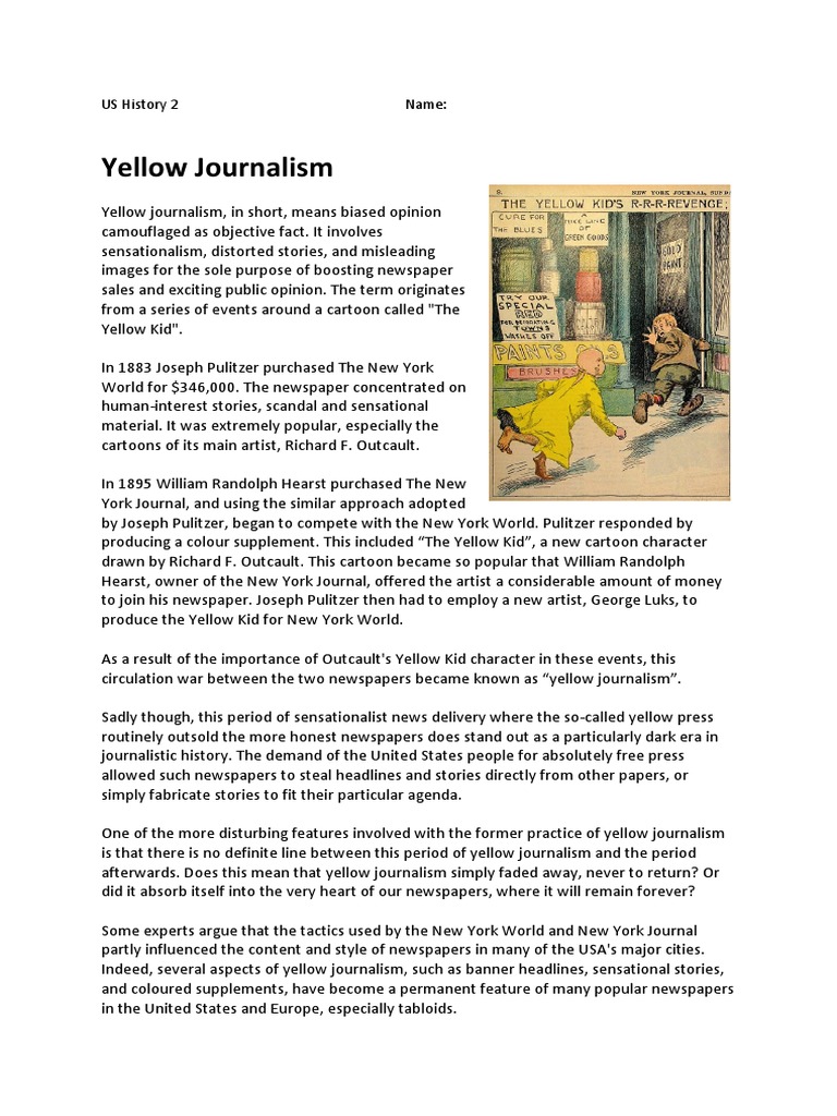 Yellow Journalism Readingquestions | PDF | Journalism | Newspapers