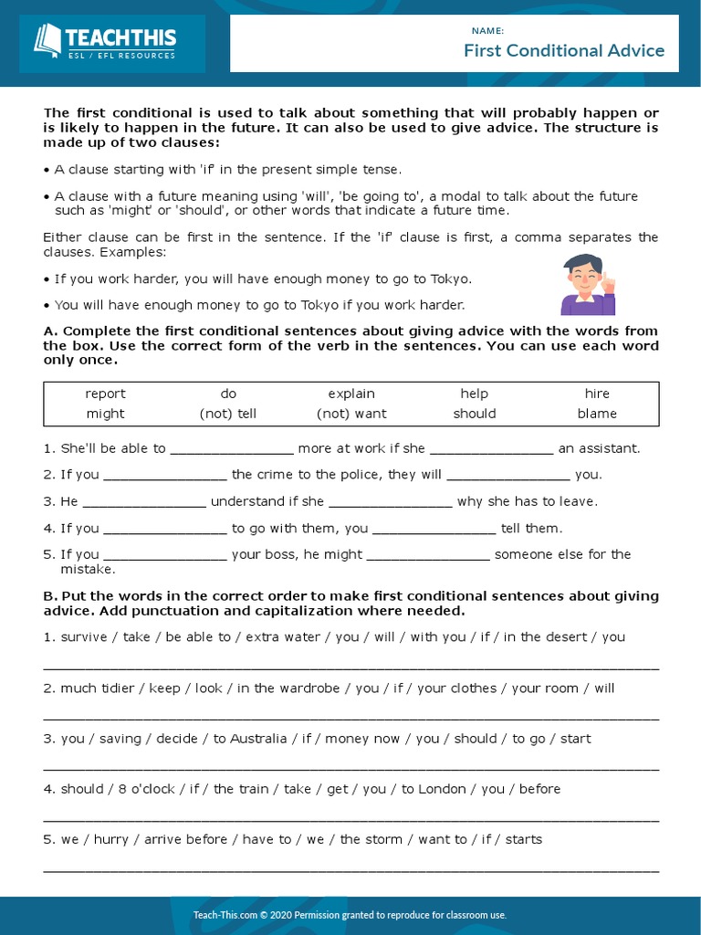 First Conditional Advice Interactive Worksheet | PDF | Sentence ...