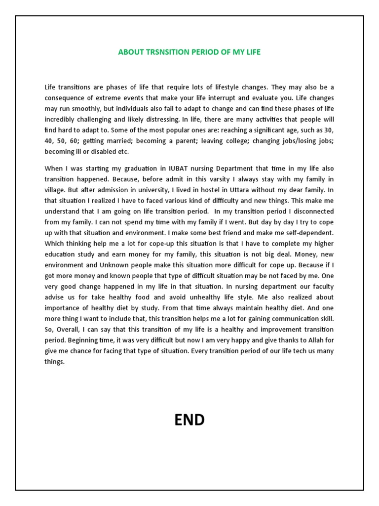 About Trsnsition Period of My Life | PDF