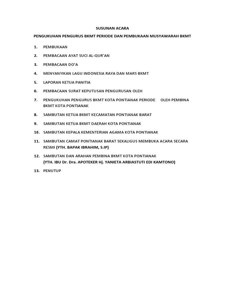 Susunan Acara Muscab BKMT Ponbar | PDF | Sains & Matematika