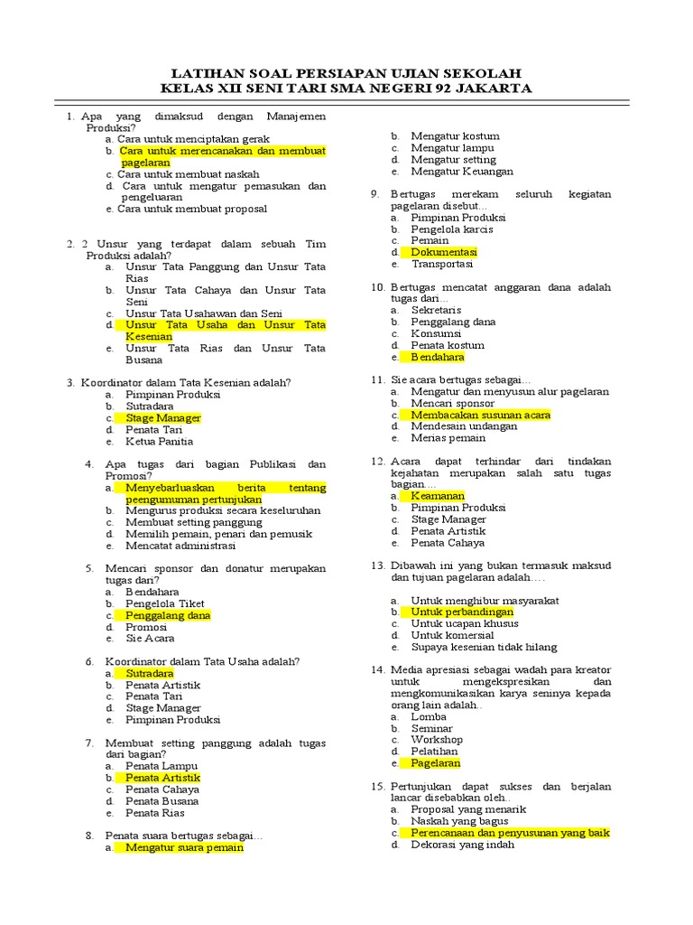 Latihan Soal Persiapan Ujian Sekolah | PDF