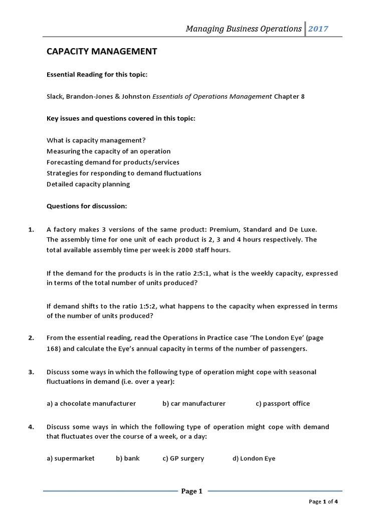 Capacity Management Handout | PDF | Business | Economies