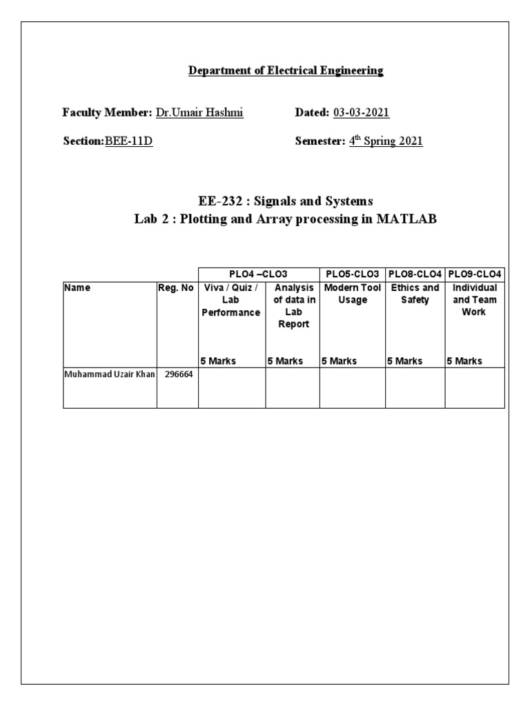 EE-232: Signals and Systems Lab 2: Plotting and Array Processing in ...