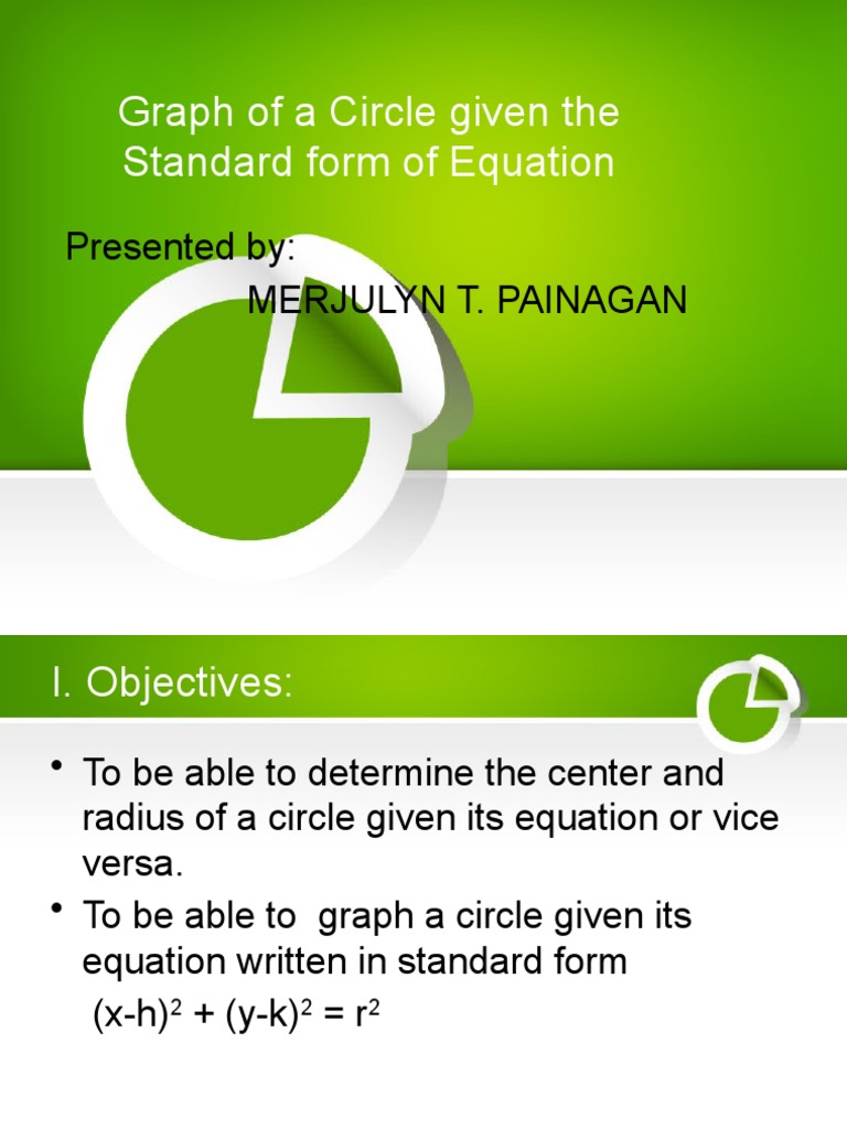 Graph of A Circle Given The Standard Form of Equation: Presented By ...