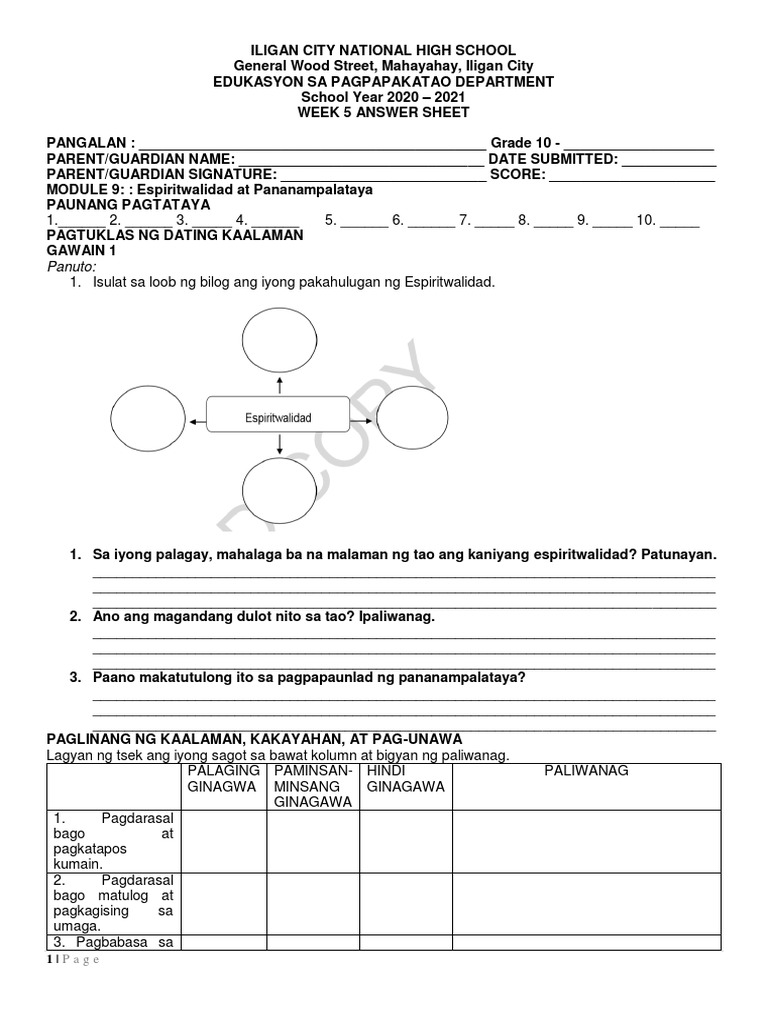 Answer Sheet For Modules 9 and 10 | PDF