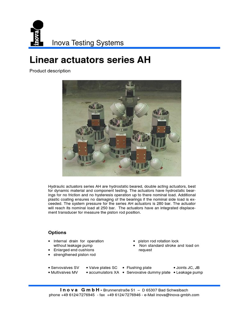 Inova Linear Actuators Series AH | PDF | Actuator | Equipment
