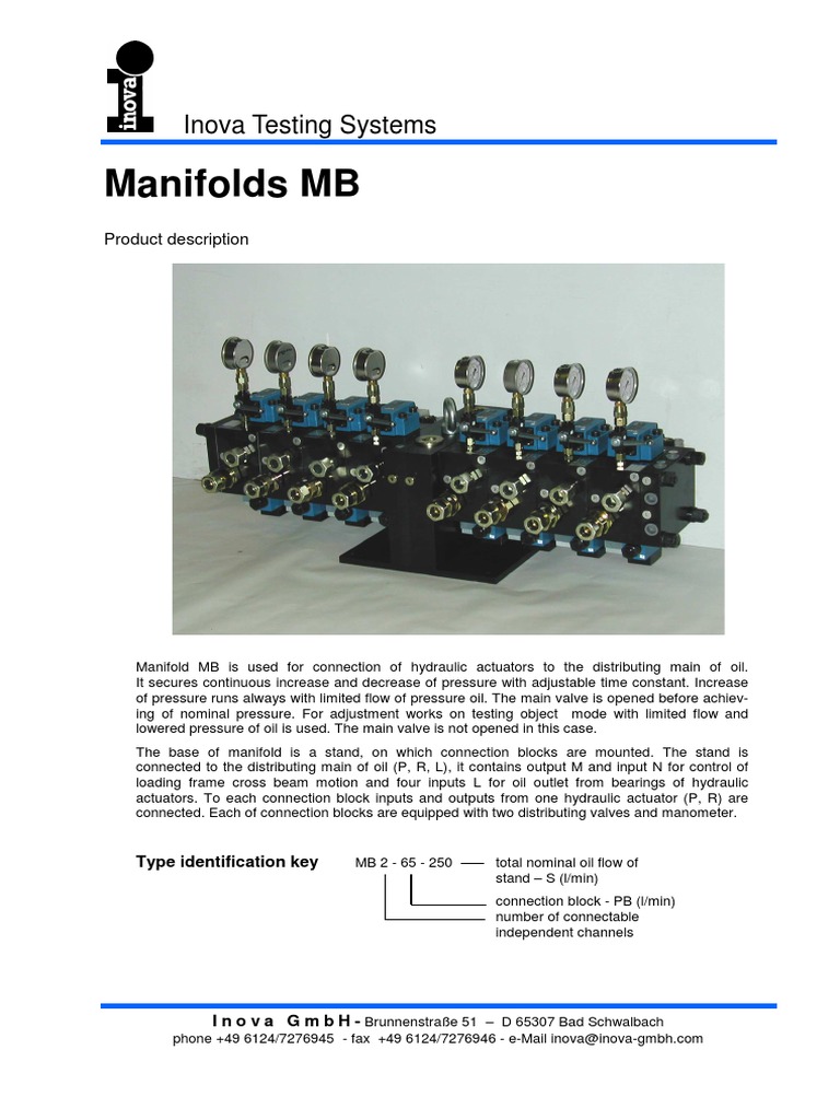 Inova GmbH Manifold MB Specifications | PDF | Actuator | Valve