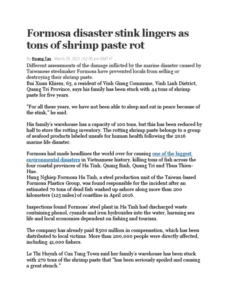Formosa Disaster Stink Lingers As Tons of Shrimp Paste Rot | PDF