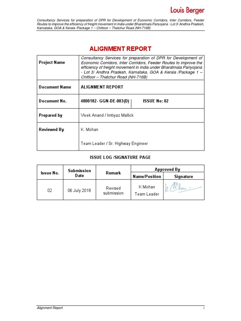 Alignment Report: Project Name | PDF | Interchange (Road) | Road
