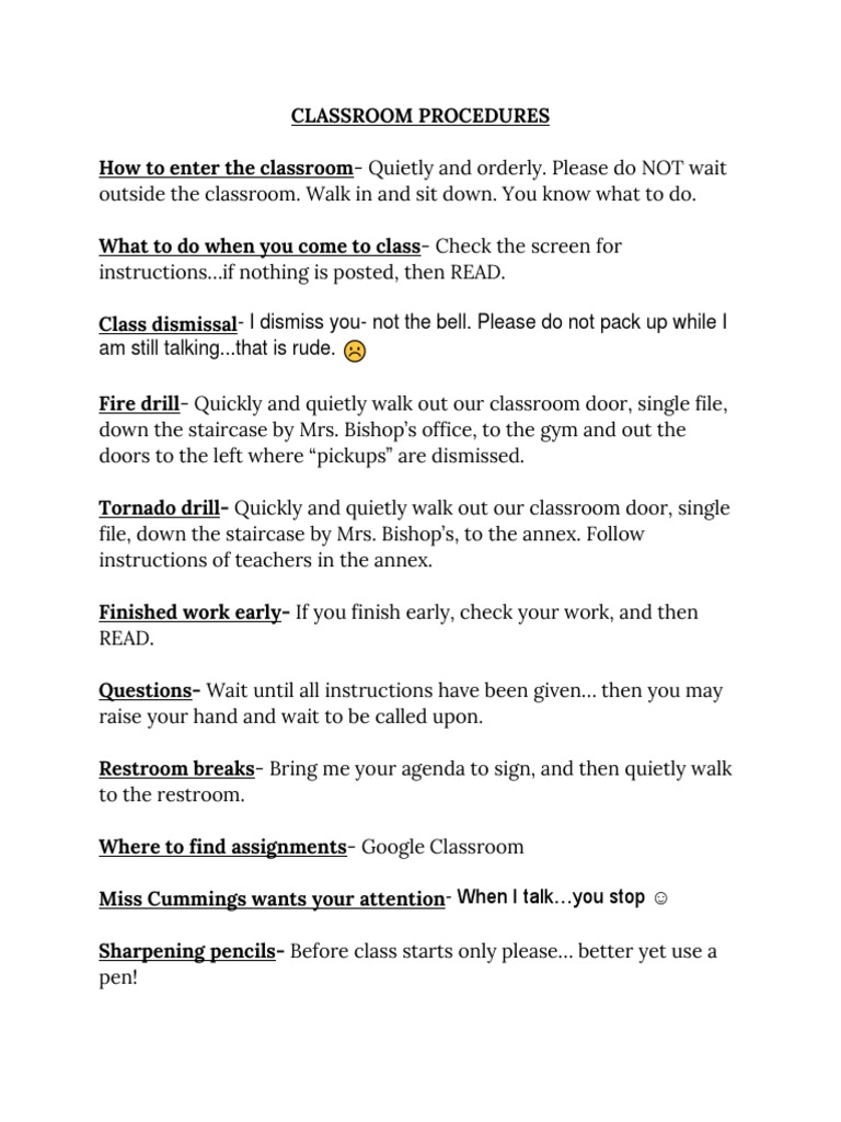Classroom Procedures | PDF