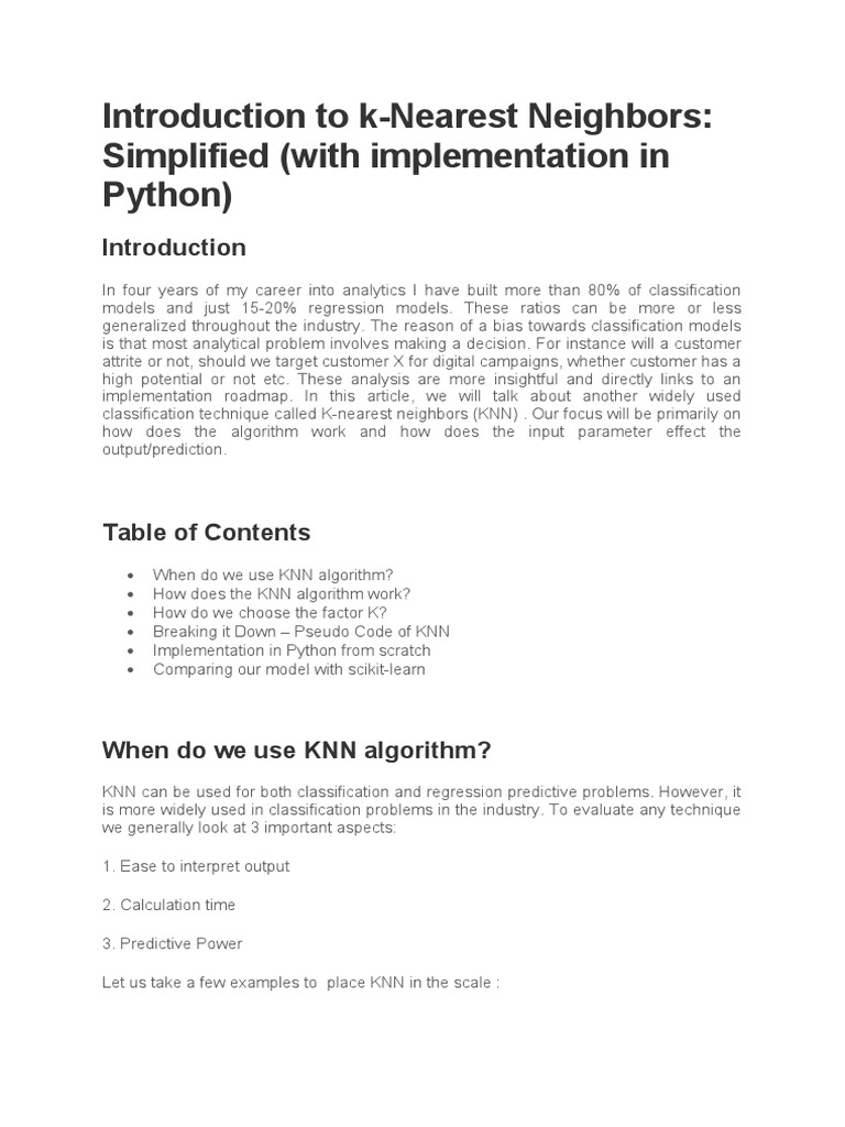 A Gentle Introduction to the K-Nearest Neighbors Algorithm: Implementation and Applications in ...