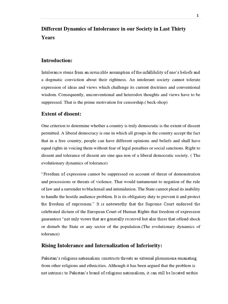 Dynamics of Intolerance..1 | PDF | Muhammad Zia Ul Haq | Toleration