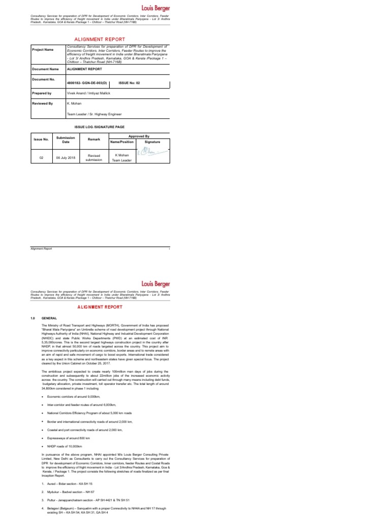 Alignment Report: Project Name | PDF | Interchange (Road) | Road