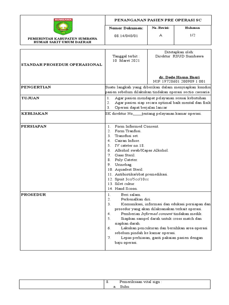 Penatalaksanaan Pre Operasi | PDF