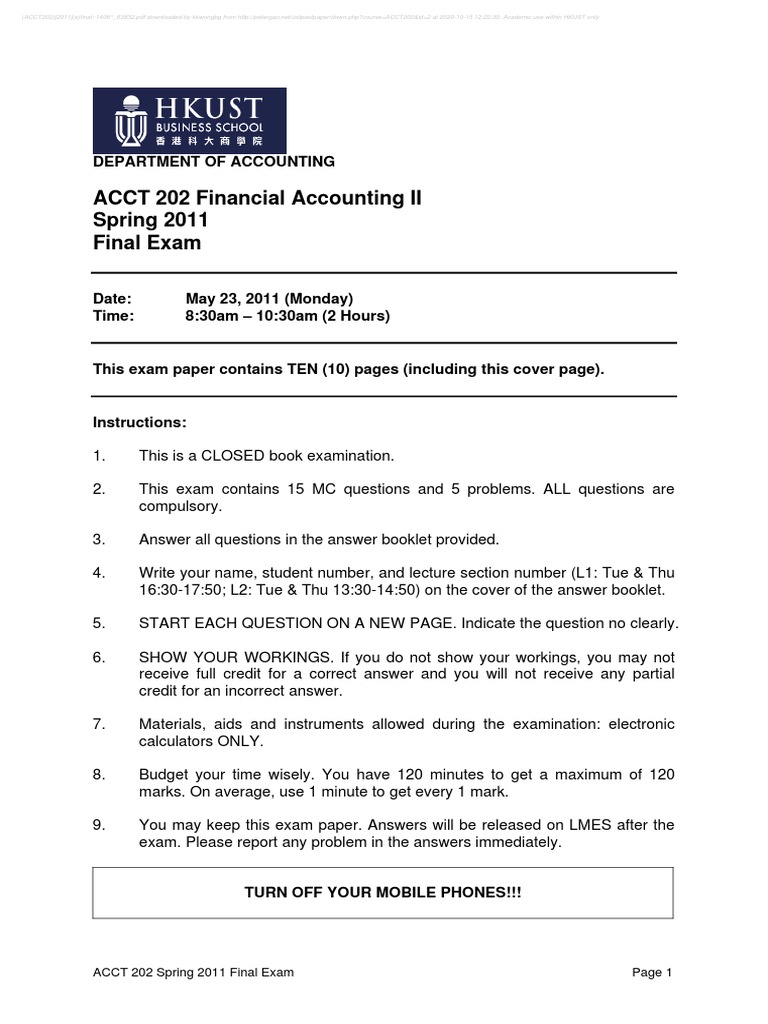 Acct 202 Financial Accounting Ii Spring 2011 Final Exam Download Free