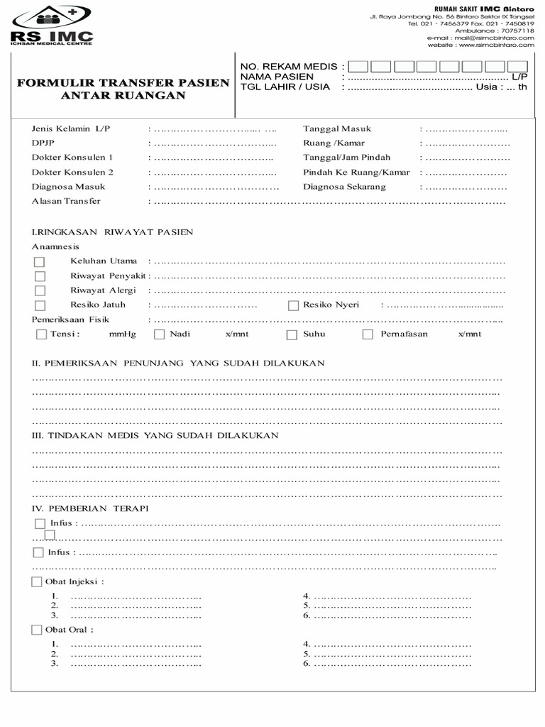 Formulir Transfer Pasien Antar Ruangan Fix | PDF