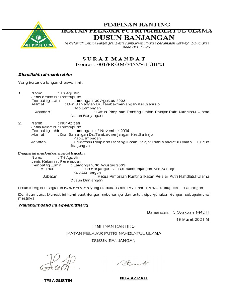 Surat Mandat Ippnu | PDF