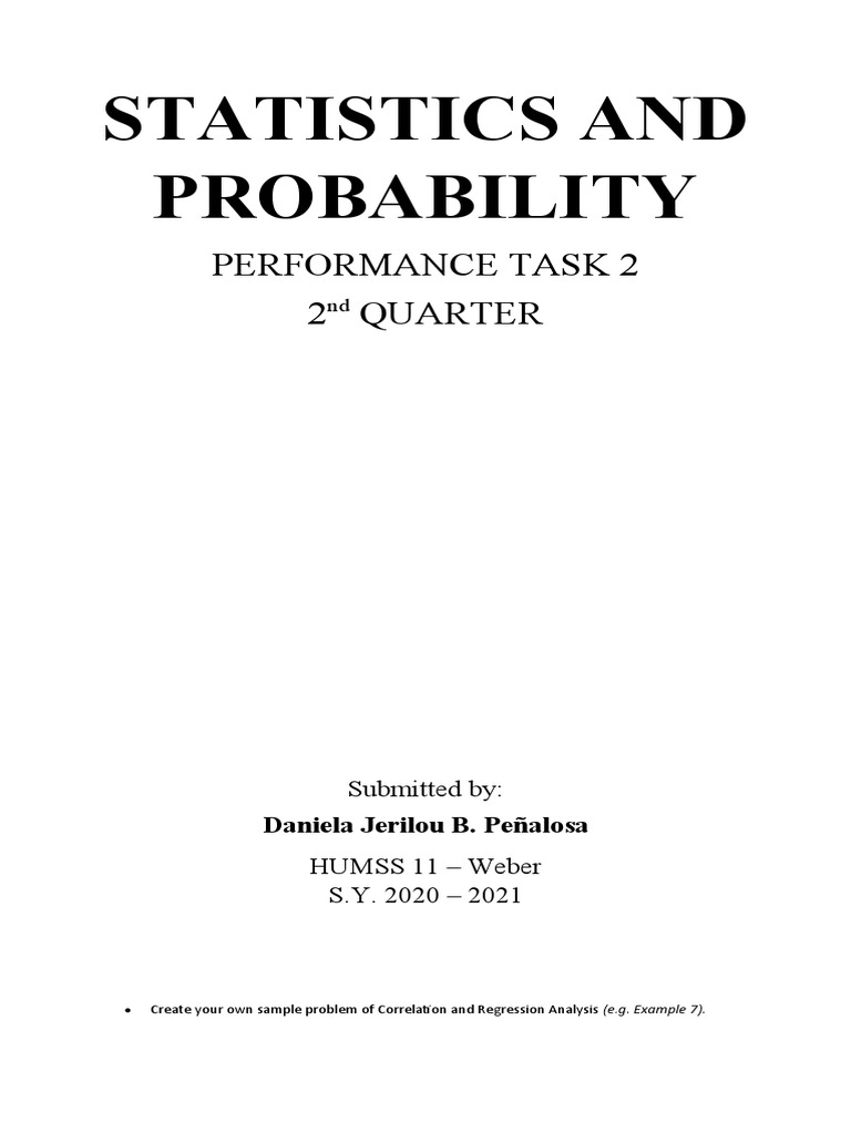 Statistics and Probability: Performance Task 2 2 Quarter | PDF | Regression Analysis ...