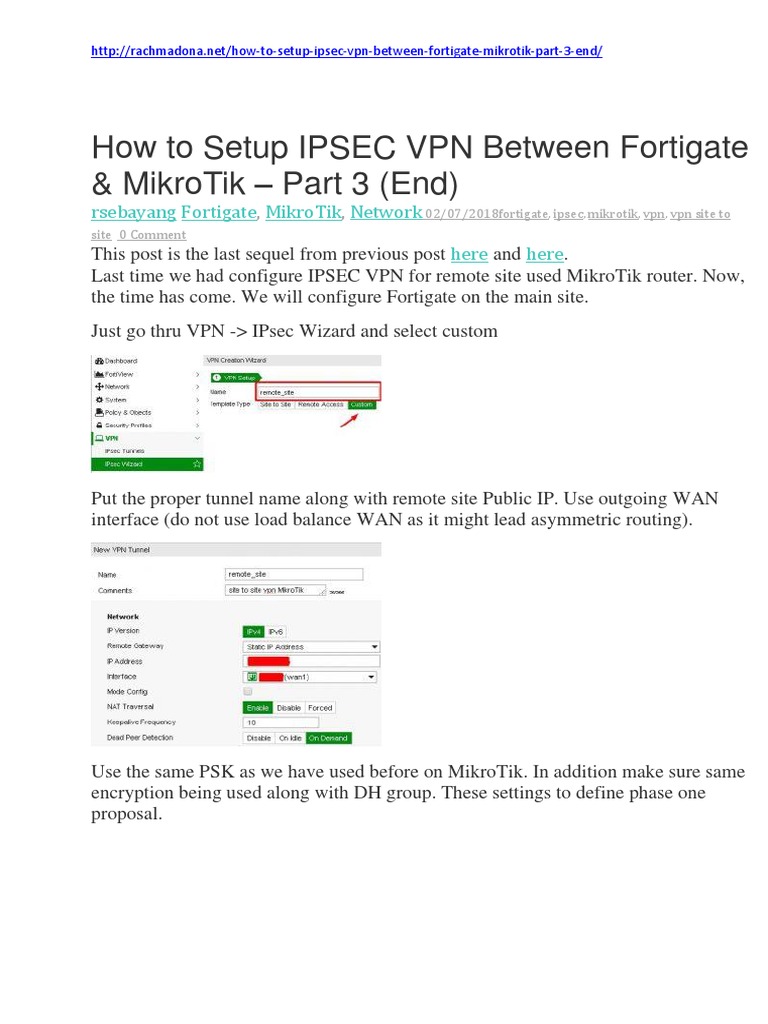 How To Setup IPSEC VPN Between Fortigate | PDF | Virtual Private Network | Routing