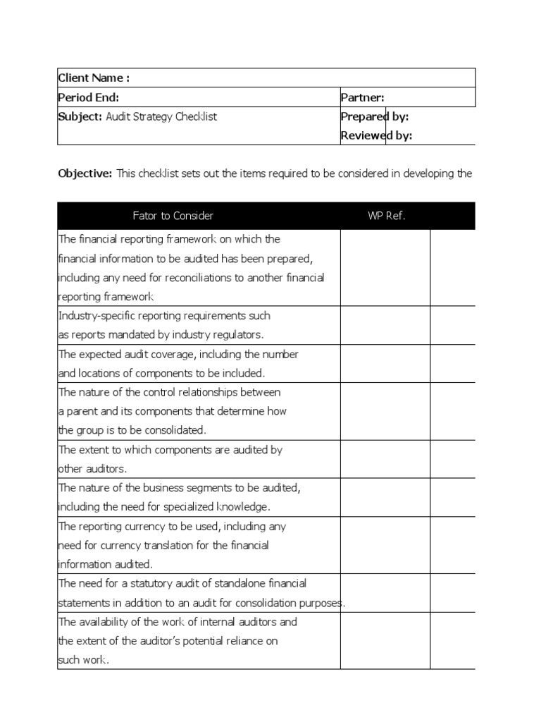 010-109-Audit Strategy Checklist | Download Free PDF | Internal Control ...
