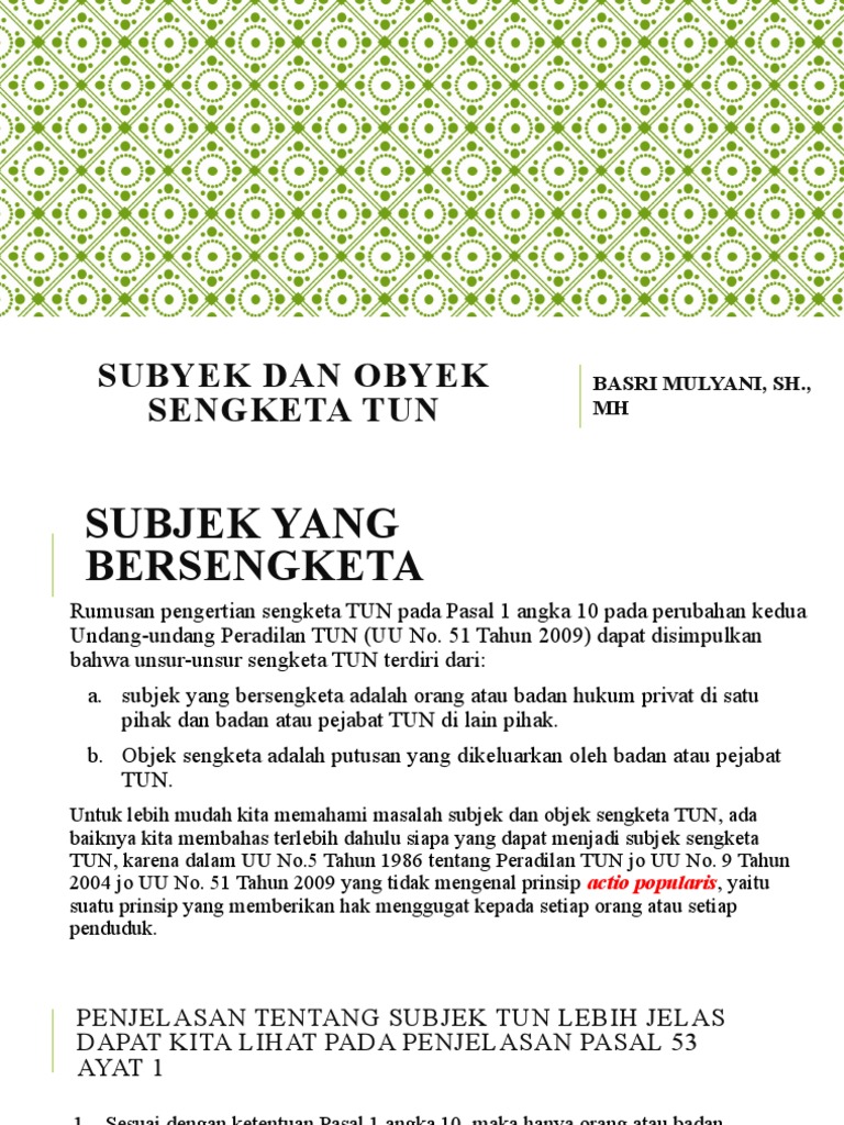 Materi - 2 - Subyek Dan Obyek Sengketa Tun | PDF