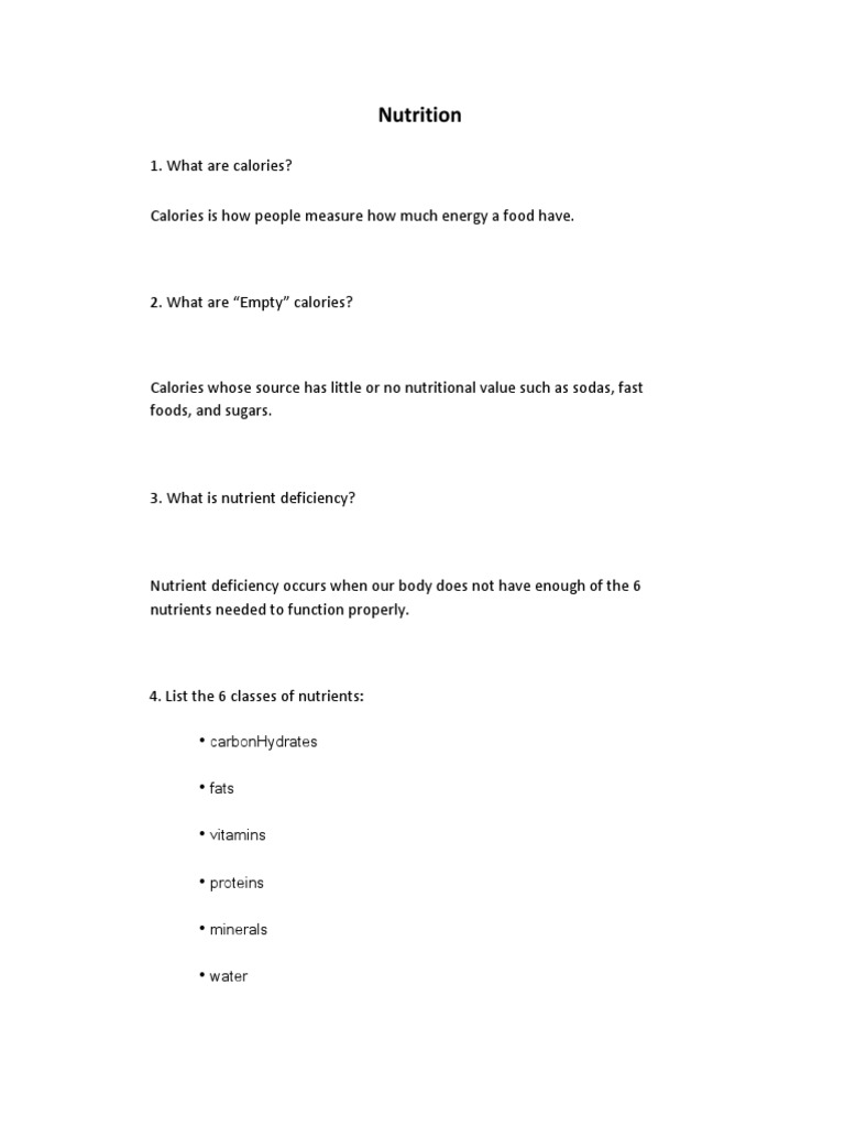 Nutrition Worksheet | PDF | Carbohydrates | Nutrients