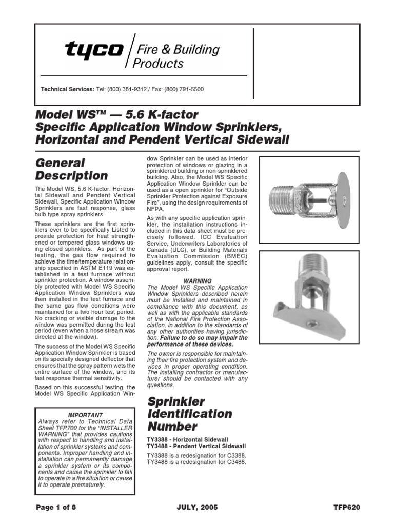 Reliable Window Sprinkler Model WS | PDF | Fire Sprinkler System | Window