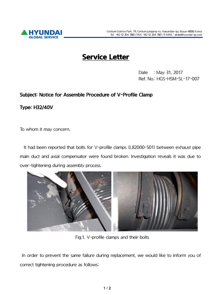 HGS-HSM-SL-17-007 - Notice For Assemble Procedure of V-Profile Clamp | PDF